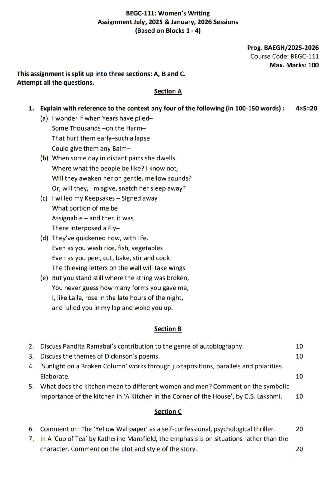 BEGC 111 IGNOU Solved Assignments 2025-26 (English) PDF Download ...