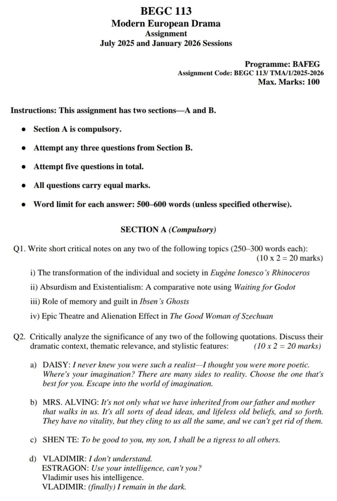 BEGC 113 IGNOU Solved Assignments 2025-26 (English) PDF Download ...