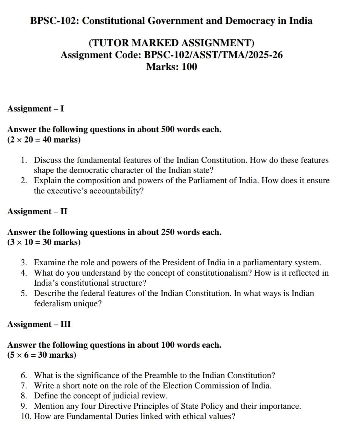 BPSC 102 IGNOU Solved Assignments 2025-26 (English) PDF Download ...