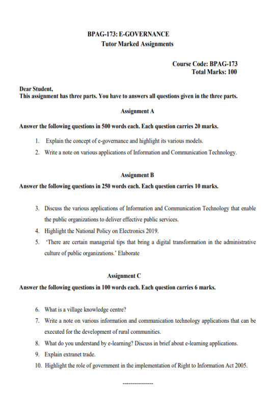 BPAG 173 IGNOU Solved Assignments 2024-25 (English) PDF Download ...