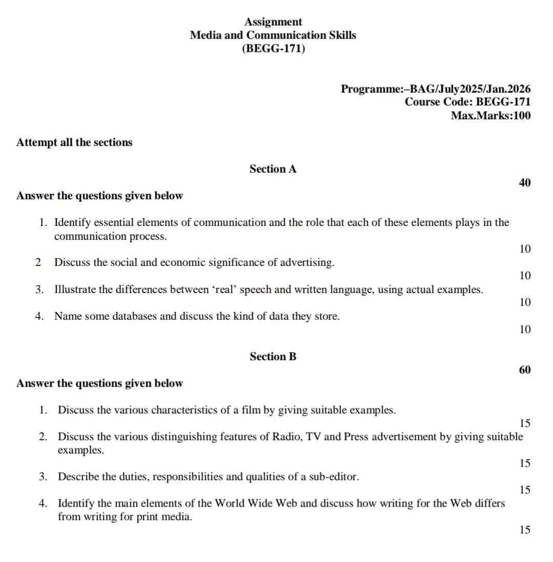 BEGG 171 IGNOU Solved Assignments 2025-26 (English) PDF Download ...