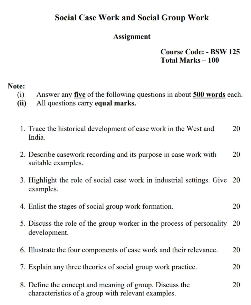 BSW 125 IGNOU Solved Assignments 2025-26 (English) PDF Download – IGNOU ...