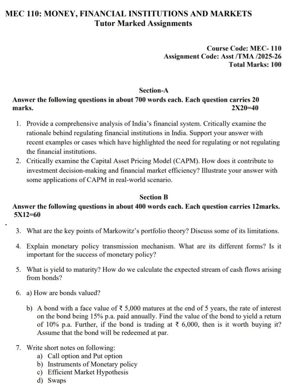 MEC 110 IGNOU Solved Assignments 2025-26 (English) PDF Download – IGNOU ...